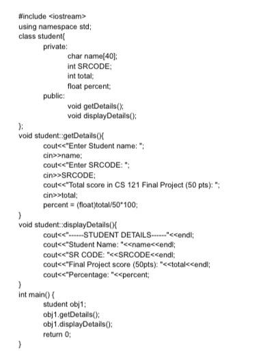 Solved #include using namespace std; class studenti | Chegg.com