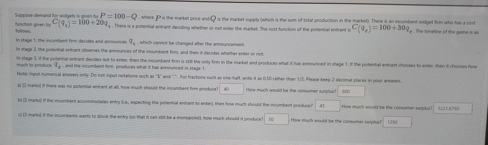 Solved Suppose demand for widgets is given by P =100-Q, | Chegg.com