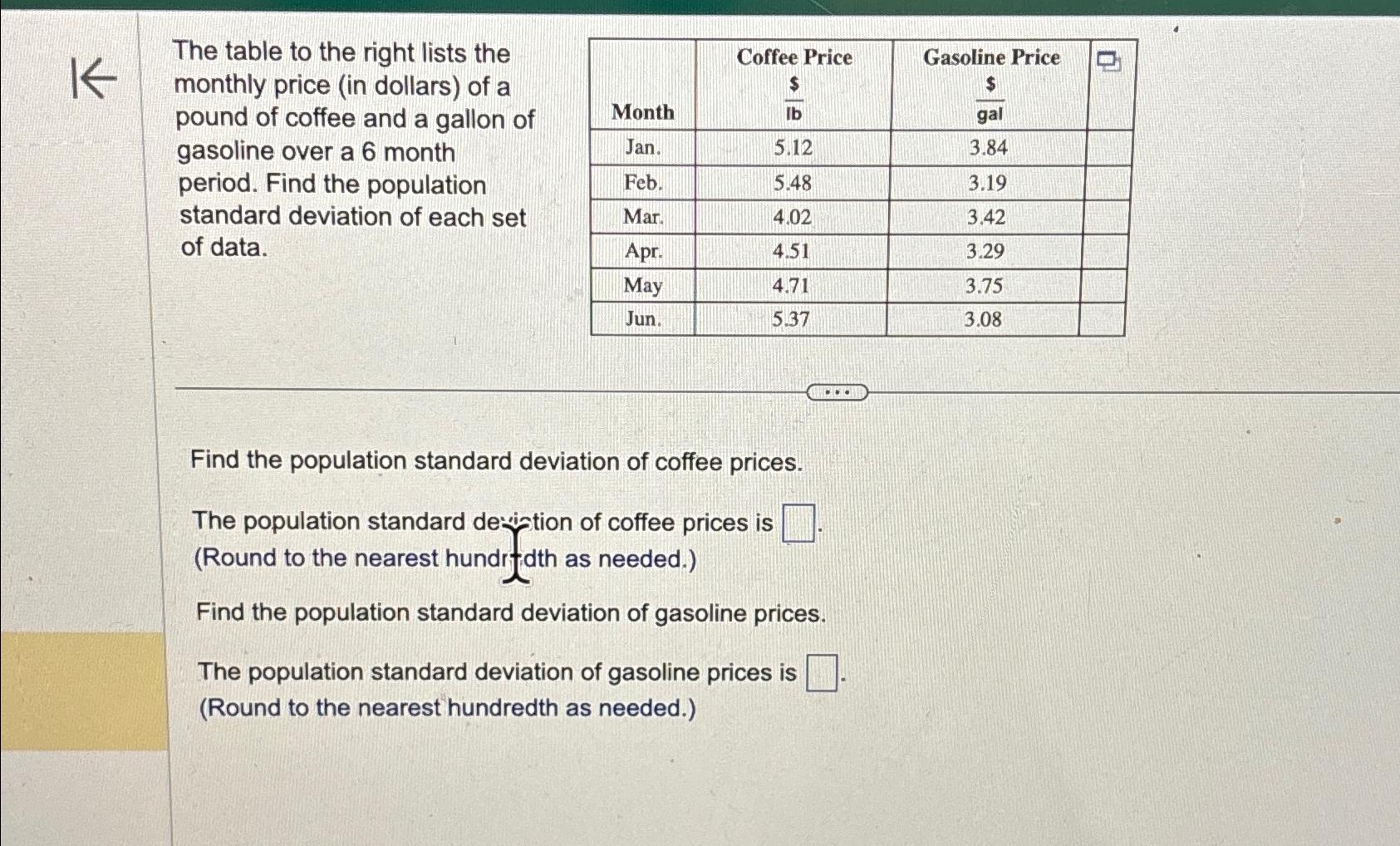 Solved The table to the right lists the monthly price (in | Chegg.com