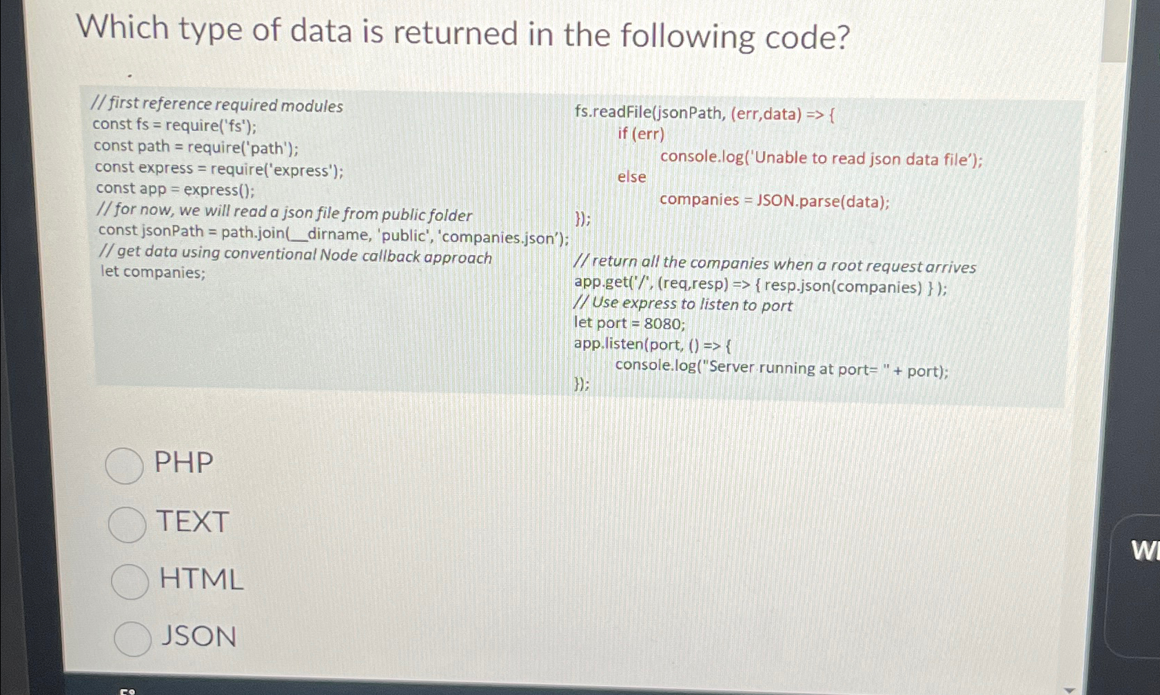 Solved Which type of data is returned in the following | Chegg.com
