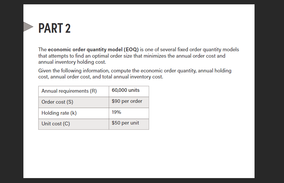Solved The Economic Order Quantity Model Eoq ﻿is One Of