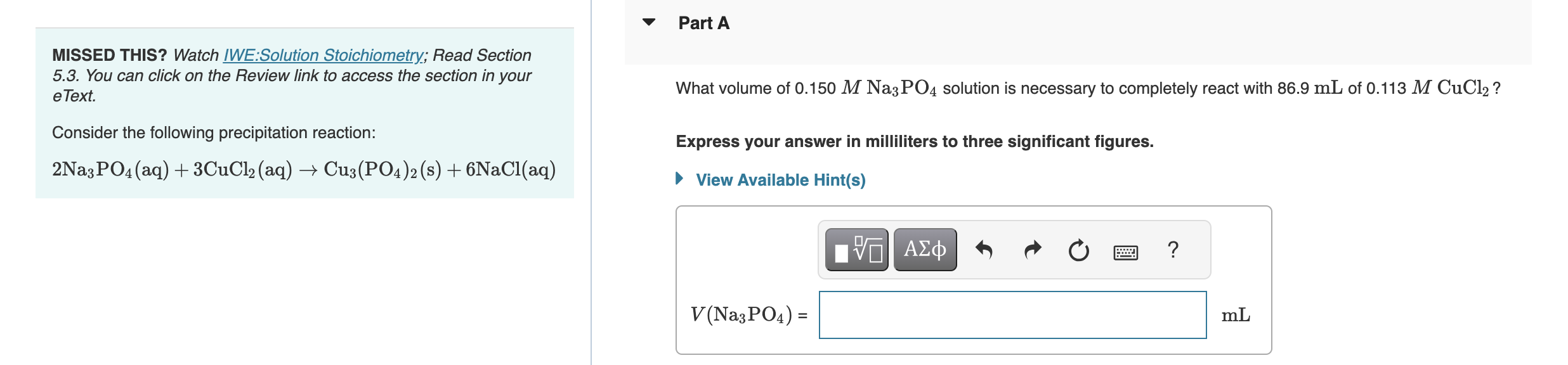 Solved Part AMISSED THIS? Watch IWE:Solution Stoichiometry; | Chegg.com