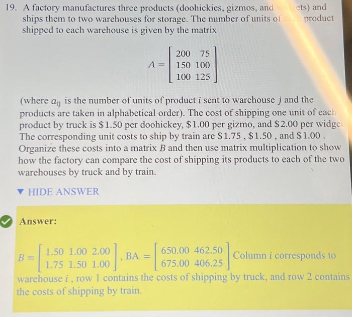 Solved 19. A factory manufactures three products | Chegg.com