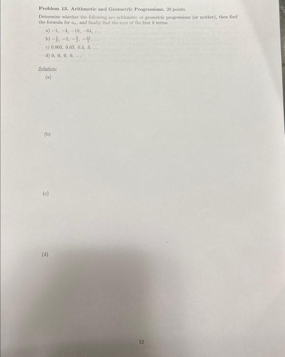 Solved Problem 13. Arithmetic and Geometrio Progressions, 20 | Chegg.com