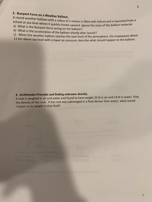 Solved 3 3. Buoyant Force on a Weather Balloon. A round | Chegg.com