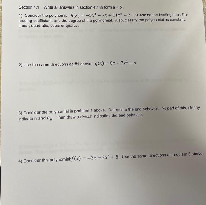 Solved Section 4.1. Write all answers in section 4.1 in form | Chegg.com