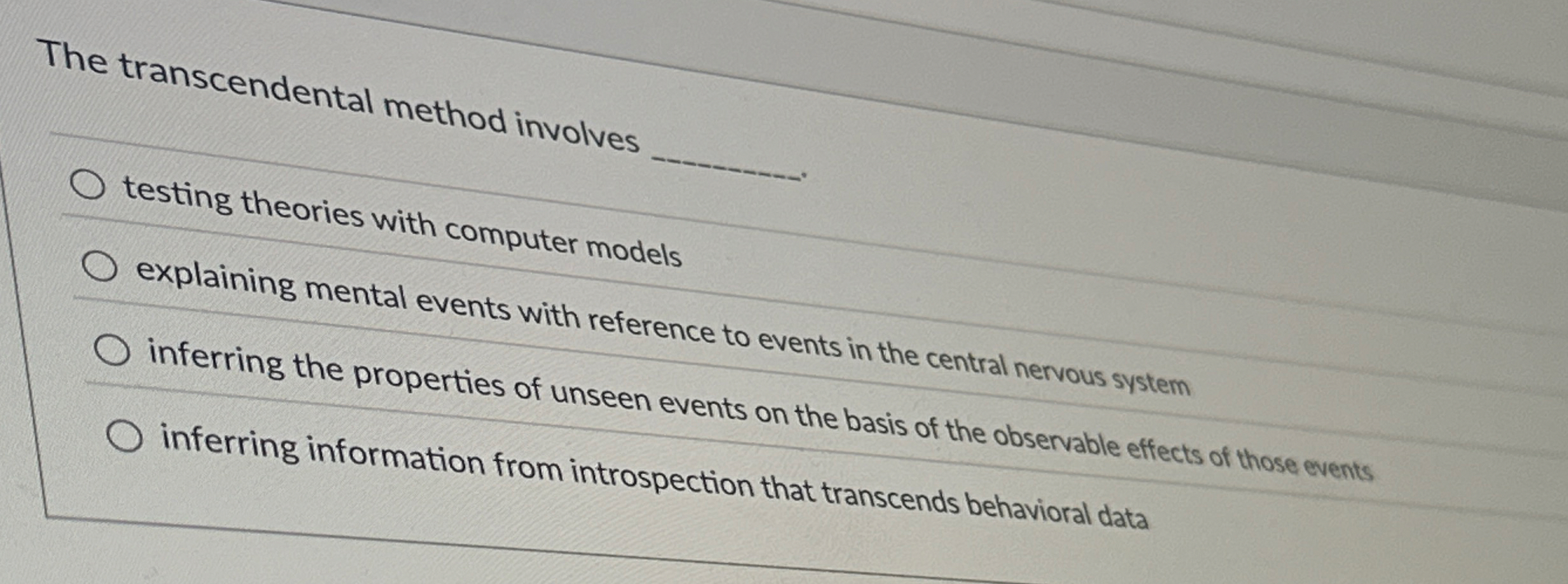 Solved The transcendental method involves q,testing theories | Chegg.com