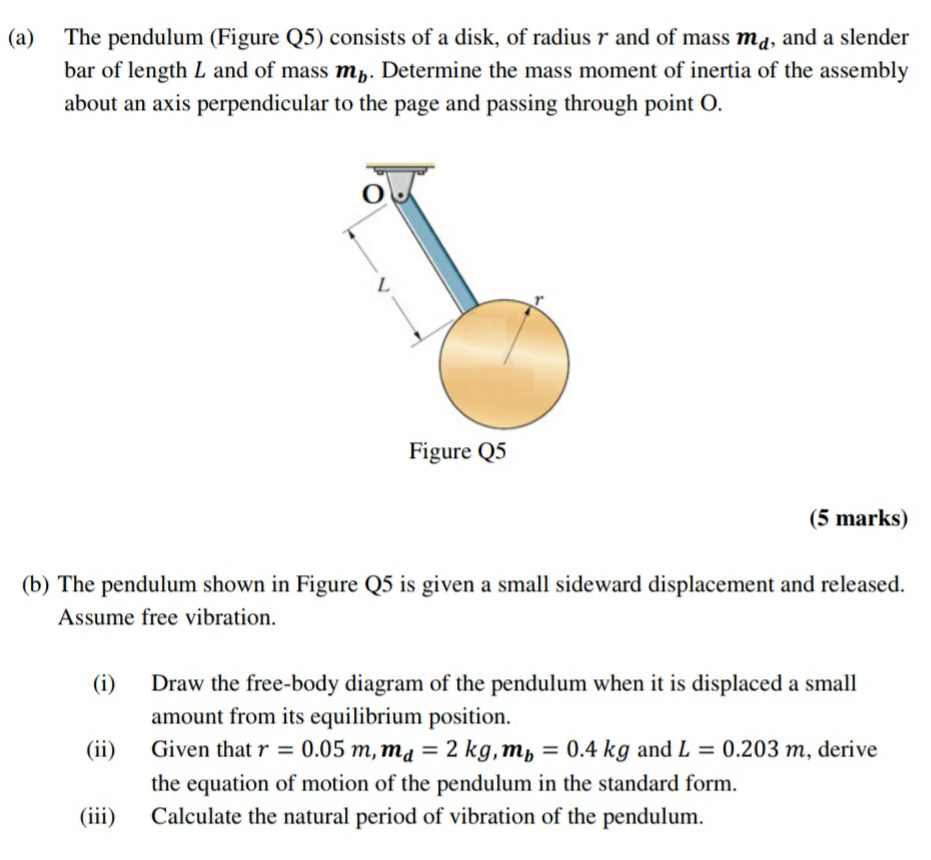 Solved (a) ﻿The pendulum (Figure Q5) ﻿consists of a disk, of | Chegg.com