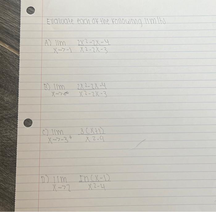 Solved Evaluate each of the following limits A) | Chegg.com