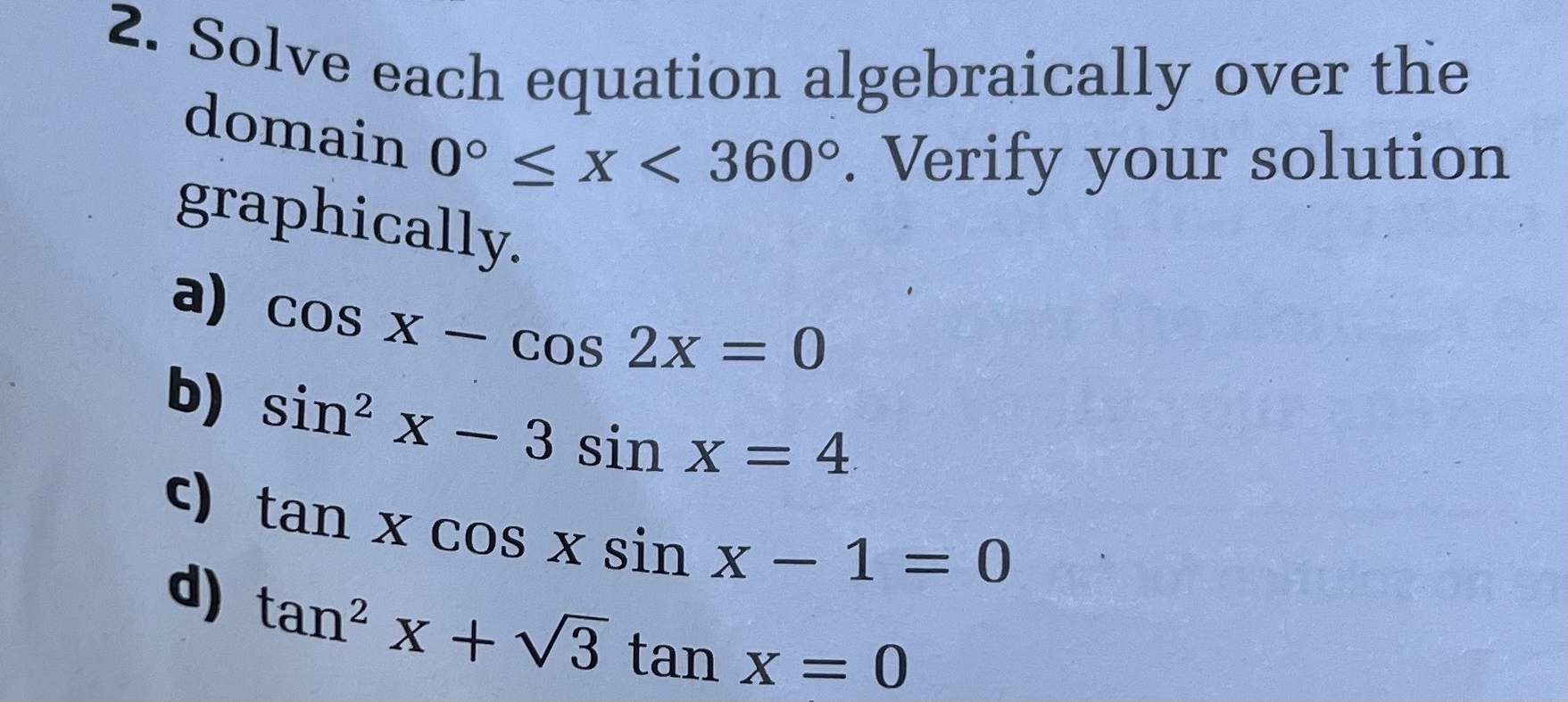 Solved Solve each equation algebraically over the domain | Chegg.com