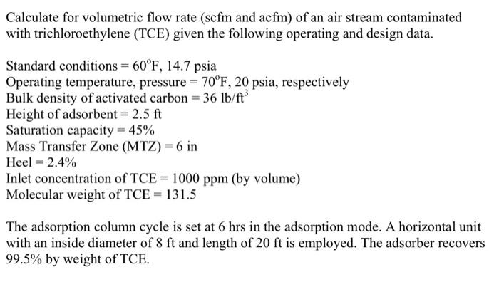 Calculate for volumetric flow rate (scfm and acfm) of | Chegg.com