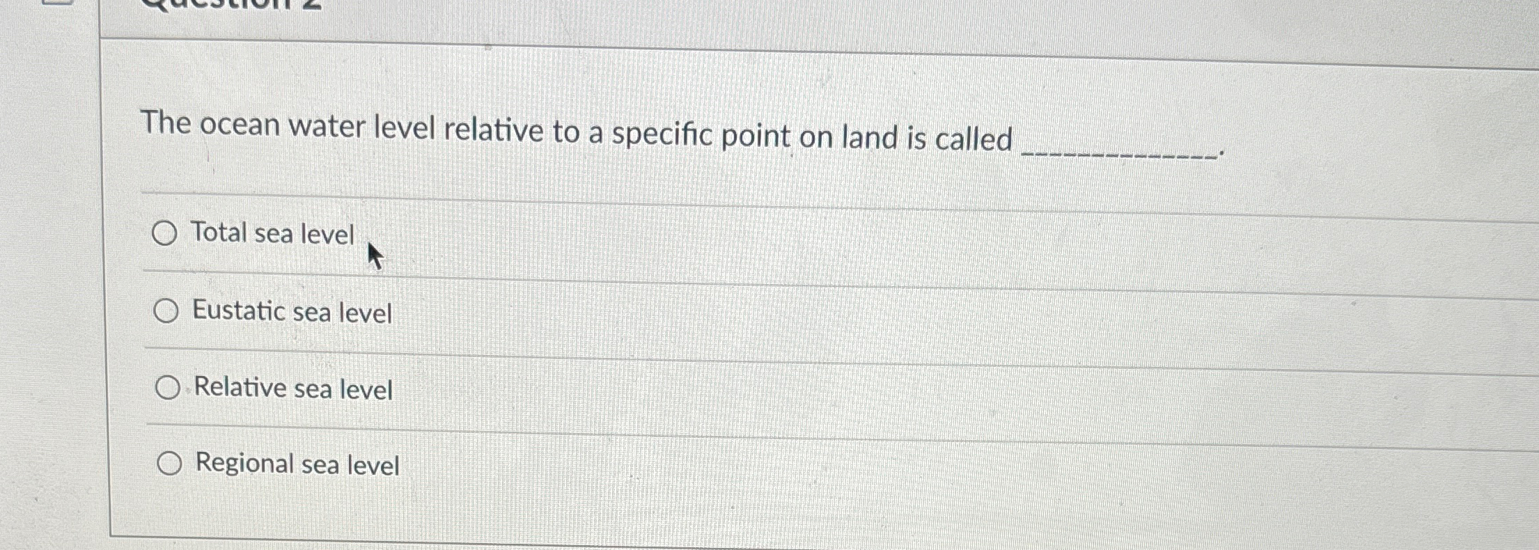 Solved The ocean water level relative to a specific point on | Chegg.com