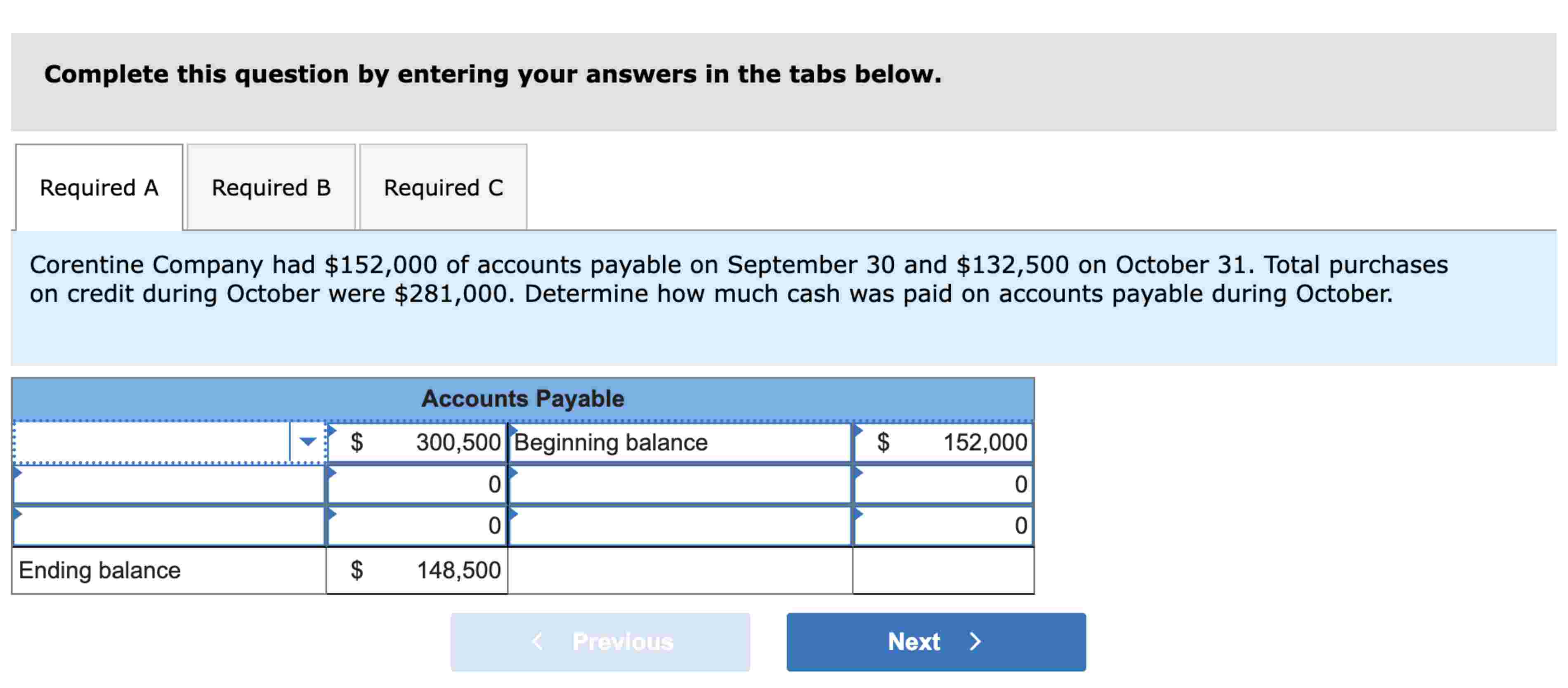 Solved Corentine Company had $152,000 of ﻿accounts payable | Chegg.com