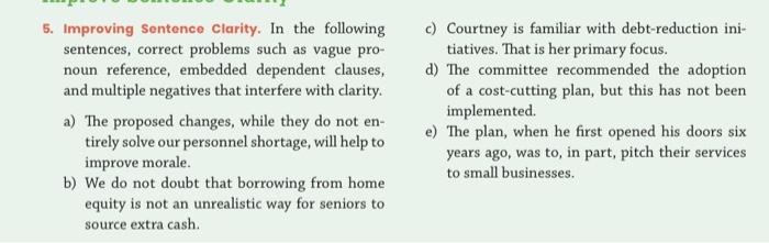 5. Improving Sentence Clarity. In the following | Chegg.com