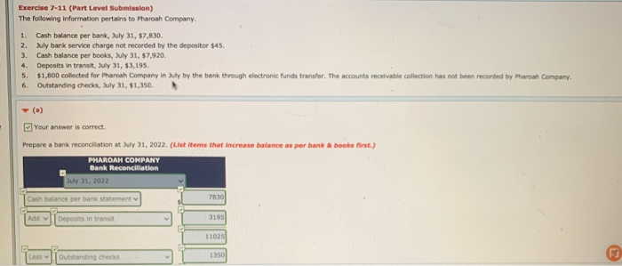 Solved Exercise 7-11 (Part Level Submission) The following | Chegg.com