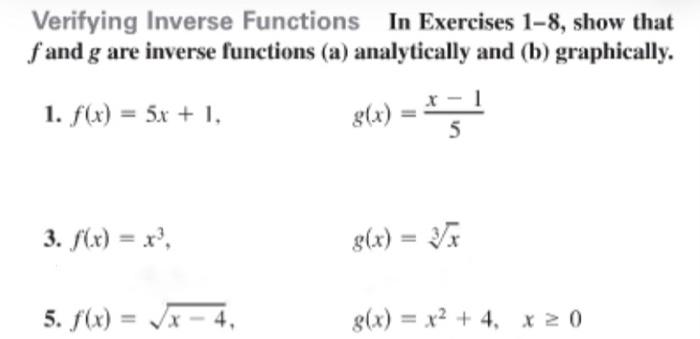 Solved Verifying Inverse Functions In Exercises 1-8, show | Chegg.com Solved Verifying Inverse Functions In Exercises 1-8, show | Chegg.com