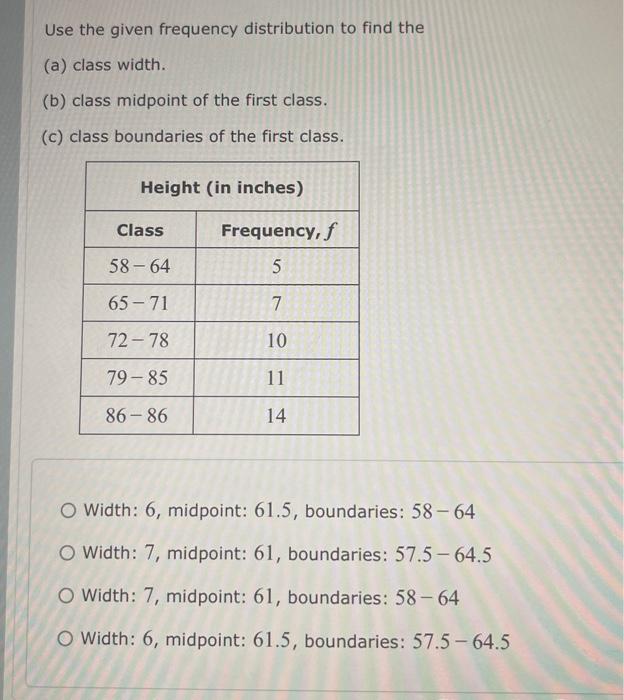 Solved Use the given frequency distribution to find the (a) | Chegg.com