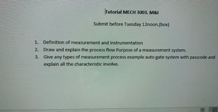 Tutorial MECH 3003. M&I Submit before Tuesday | Chegg.com