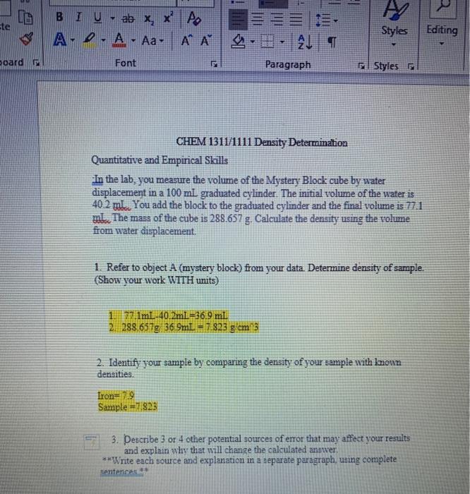 Solved Describe 3 Or 4 Other Potential Sources Of Error That Chegg
