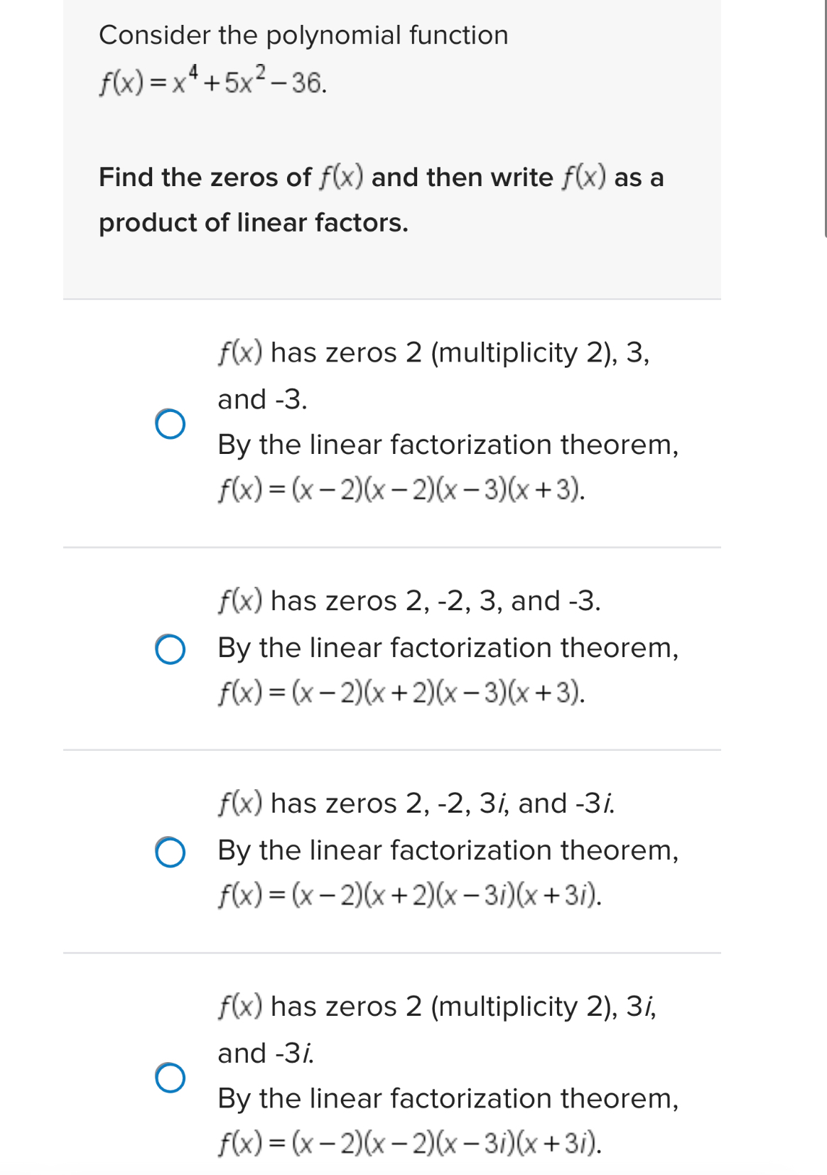 Solved Consider The Polynomial Function Fxx45x2 36find 