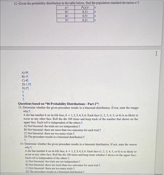 Solved 12. Given the probability distribution in the table | Chegg.com