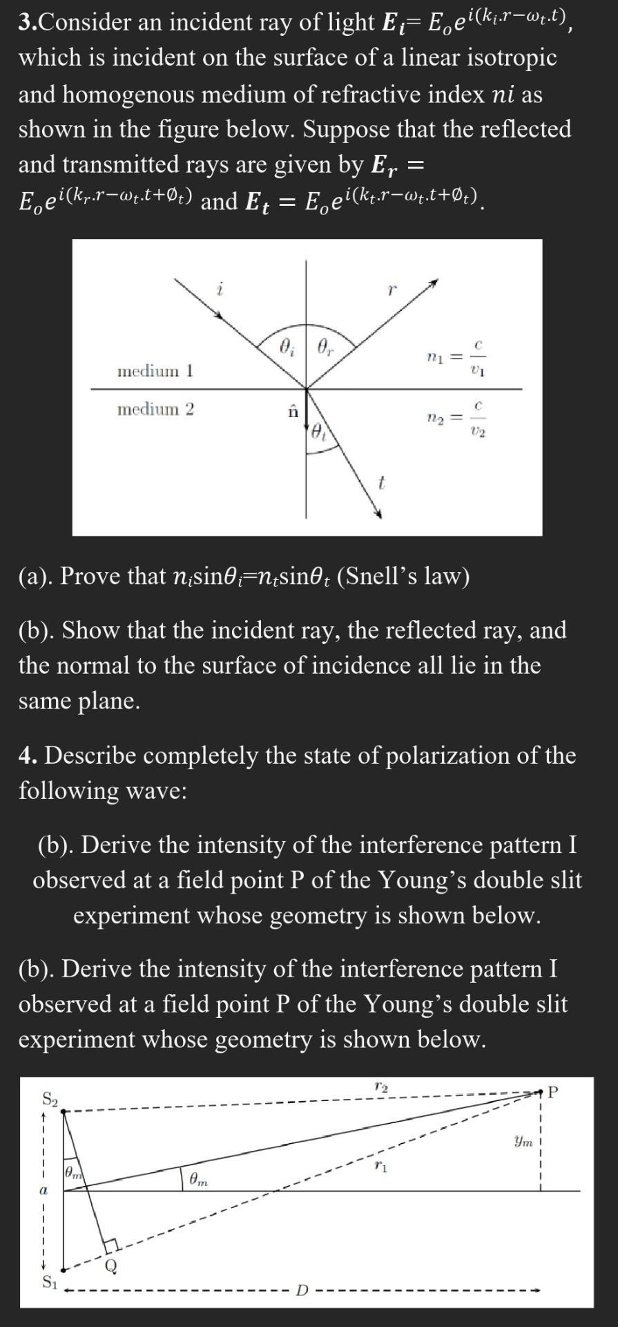 Solved 3. Consider an incident ray of light | Chegg.com