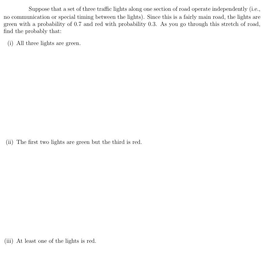Solved Suppose that a set of three traffic lights along one | Chegg.com
