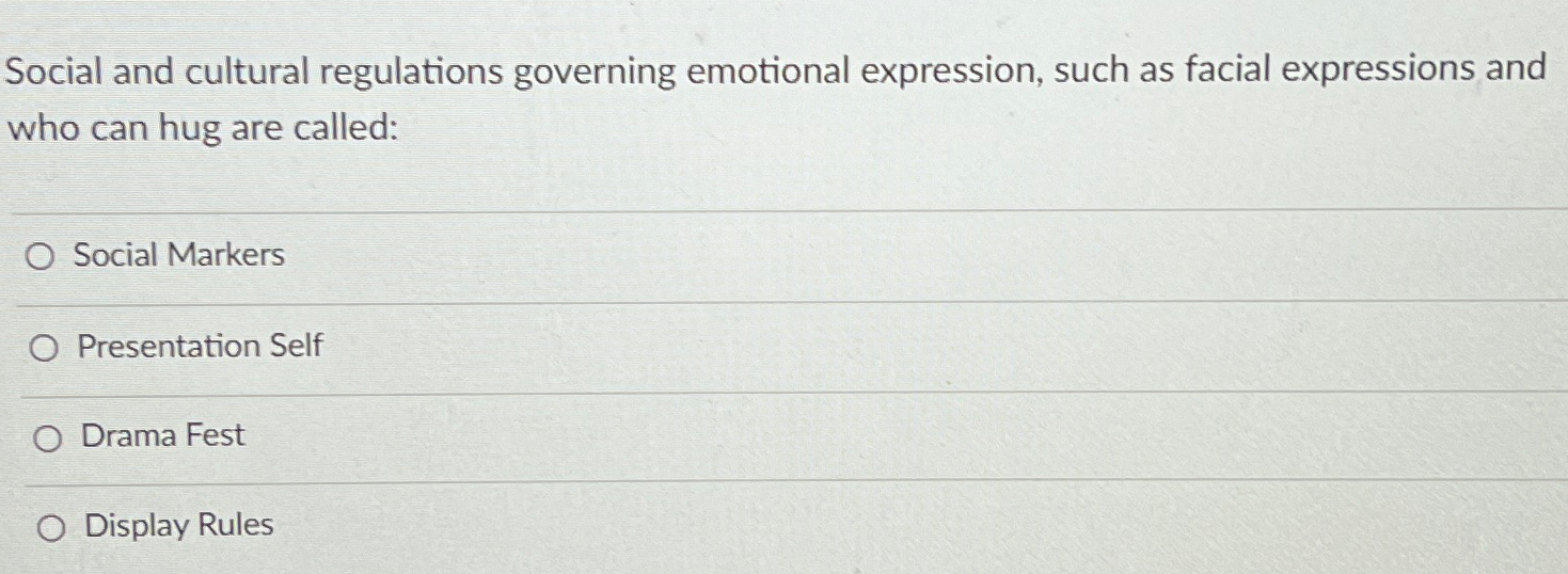 Solved Social and cultural regulations governing emotional | Chegg.com