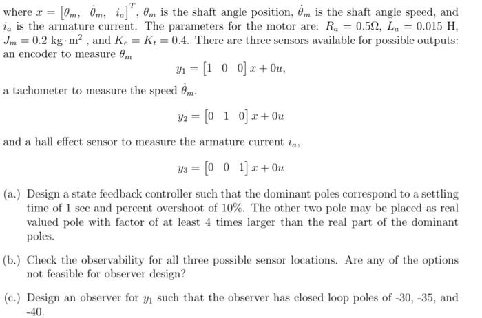 Solved Problem 12.1. Consider the state model for a DC | Chegg.com