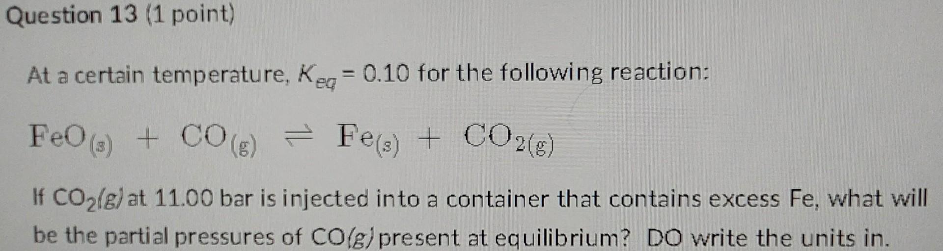 Solved At a certain temperature, Keq=0.10 for the following | Chegg.com