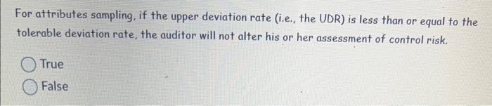 Solved For attributes sampling, if the upper deviation rate | Chegg.com