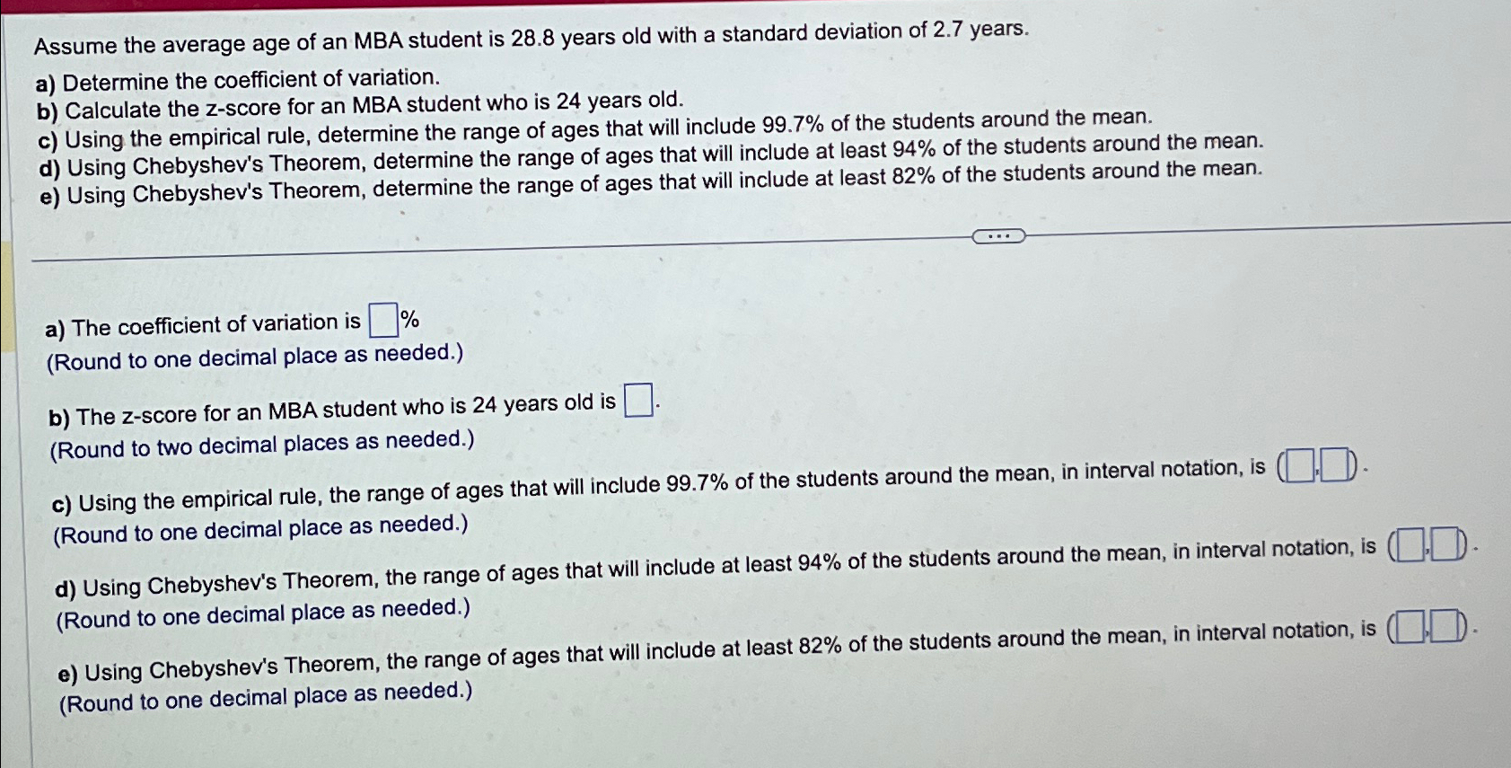 Solved Assume the average age of an MBA student is 28.8 | Chegg.com