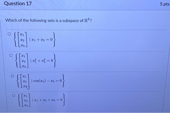 Solved Which of the following sets is a subspace of R3 ? | Chegg.com