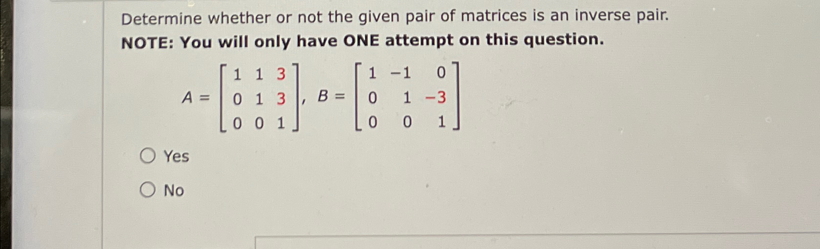 Solved Determine whether or not the given pair of matrices | Chegg.com