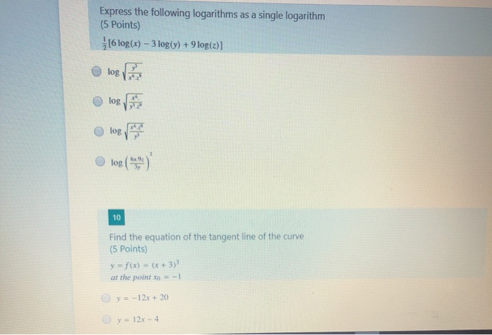 Solved Express the following logarithms as a single | Chegg.com