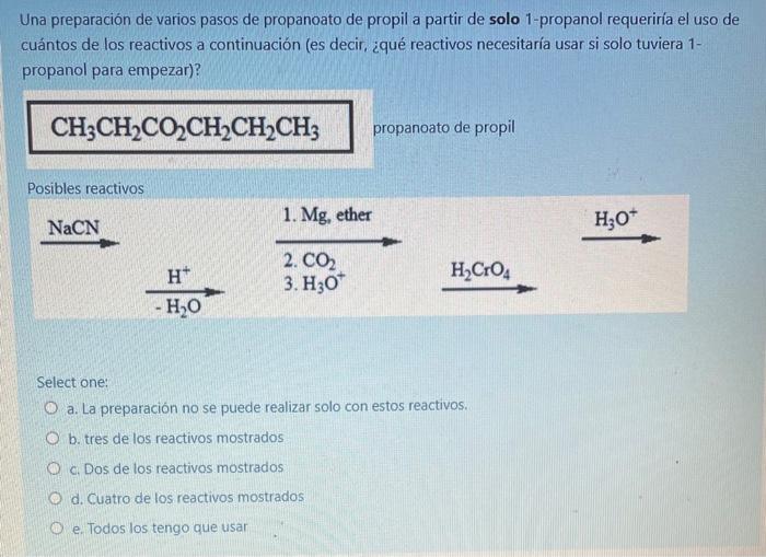 Solved A multi-step preparation of propyl propanoate from | Chegg.com