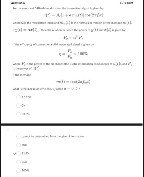 Solved For Conventional Dsb Am Modulation The Transmitted