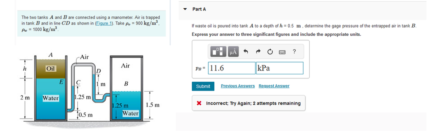 Solved Part AThe two tanks A and B ﻿are connected using a | Chegg.com