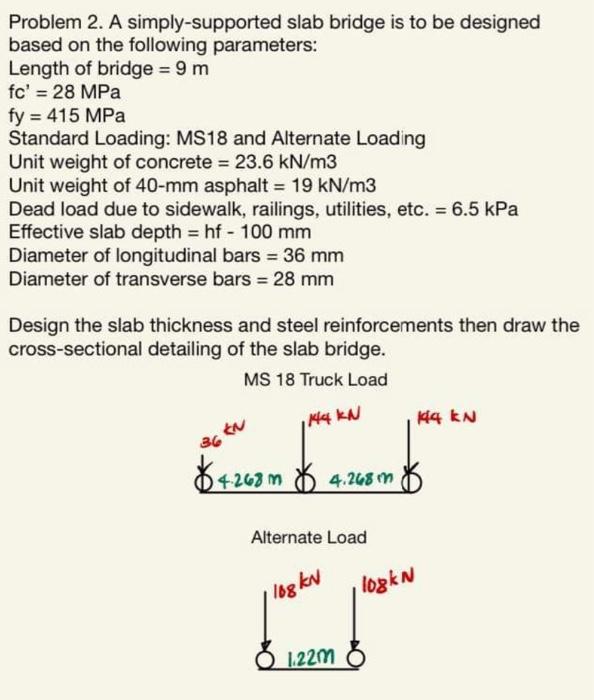 Solved Problem 2. A simply-supported slab bridge is to be | Chegg.com