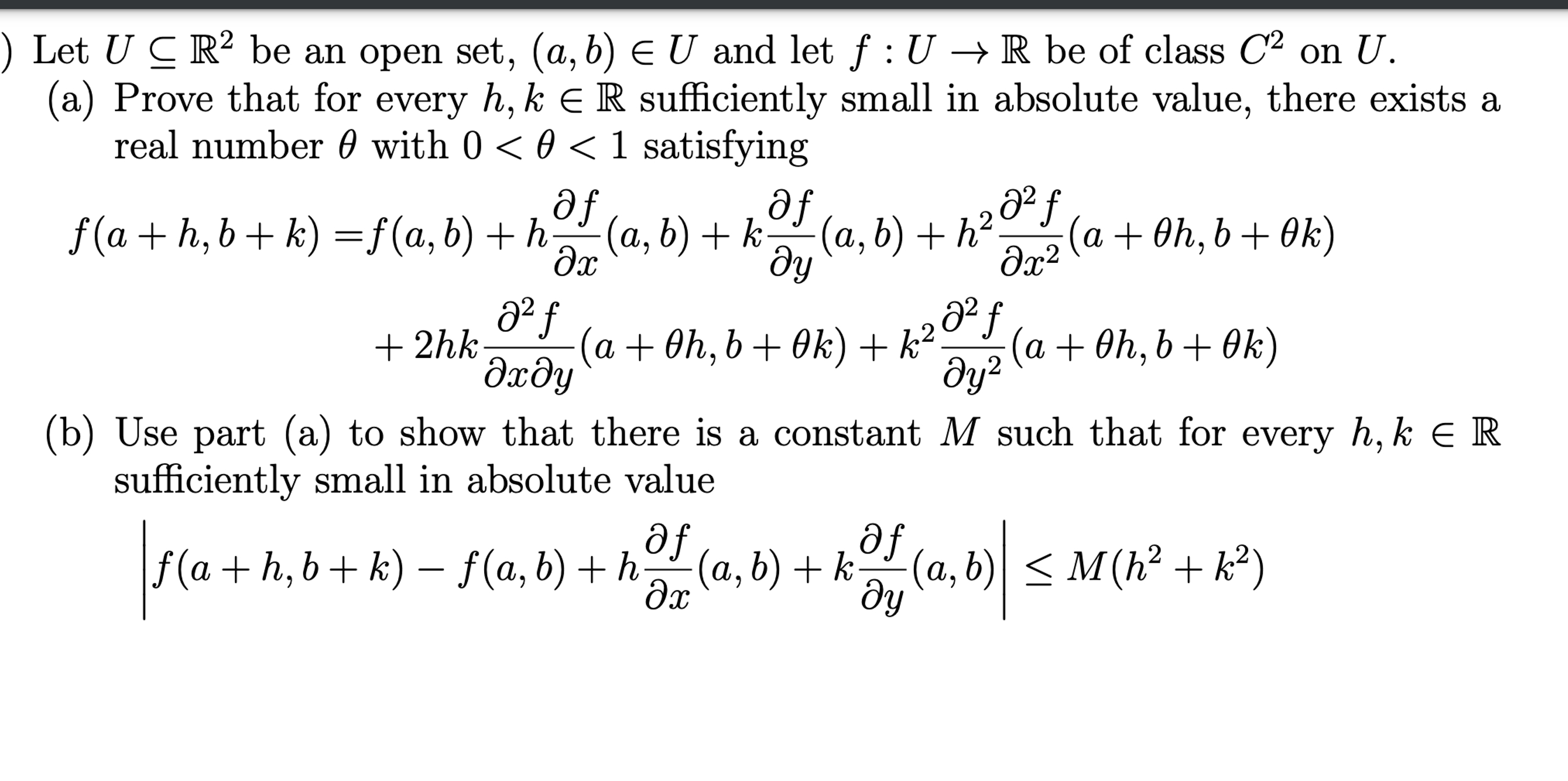 Solved Let UsubeR2 ﻿be an open set, (a,b)inU ﻿and let f:U→R | Chegg.com