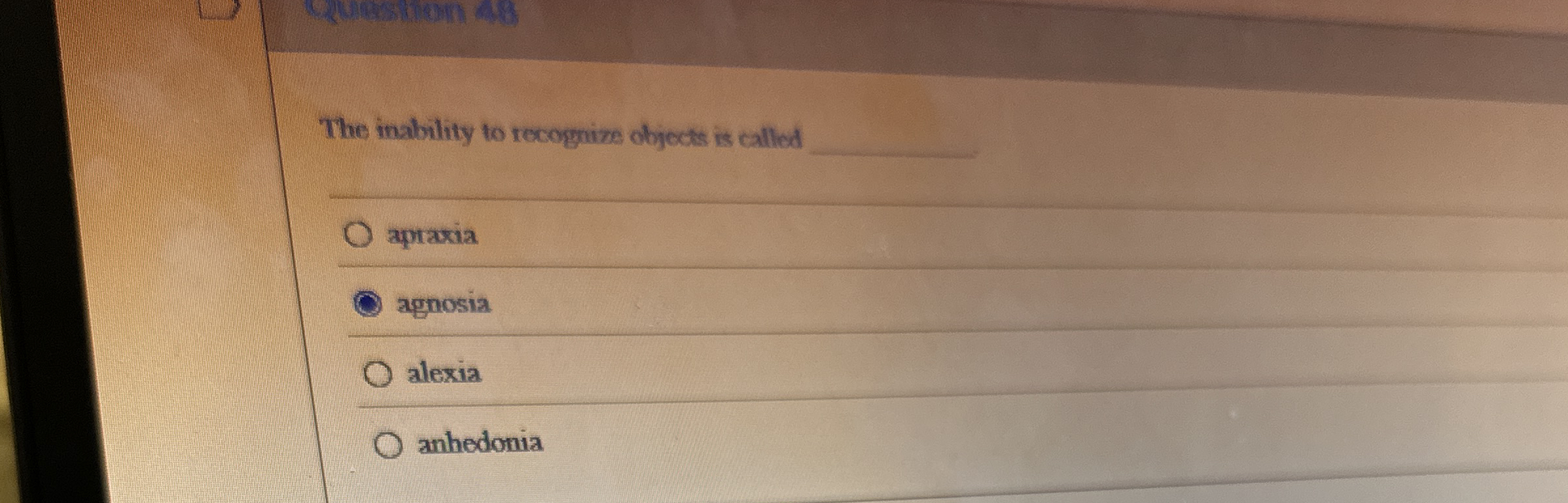 Solved The inability to recogrize objects is called | Chegg.com