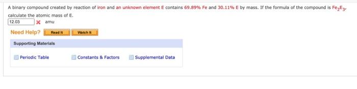 Solved A binary compound created by reaction of iron and an | Chegg.com