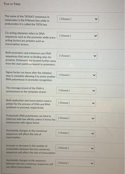 Solved True or False The name of the TATAAT consensus in | Chegg.com