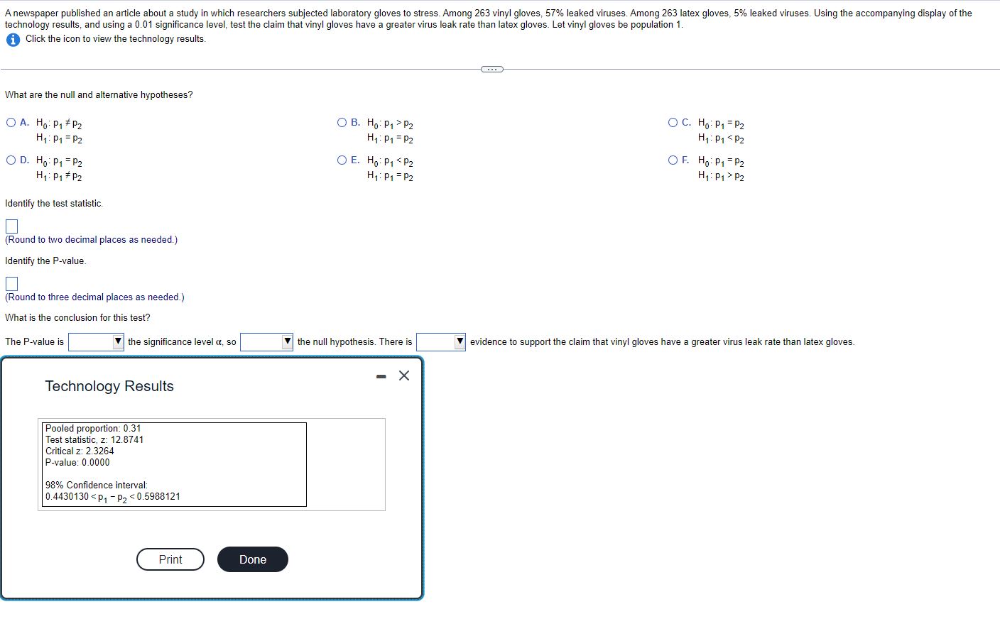 Solved technology results, and using a 0.01 ﻿significance | Chegg.com
