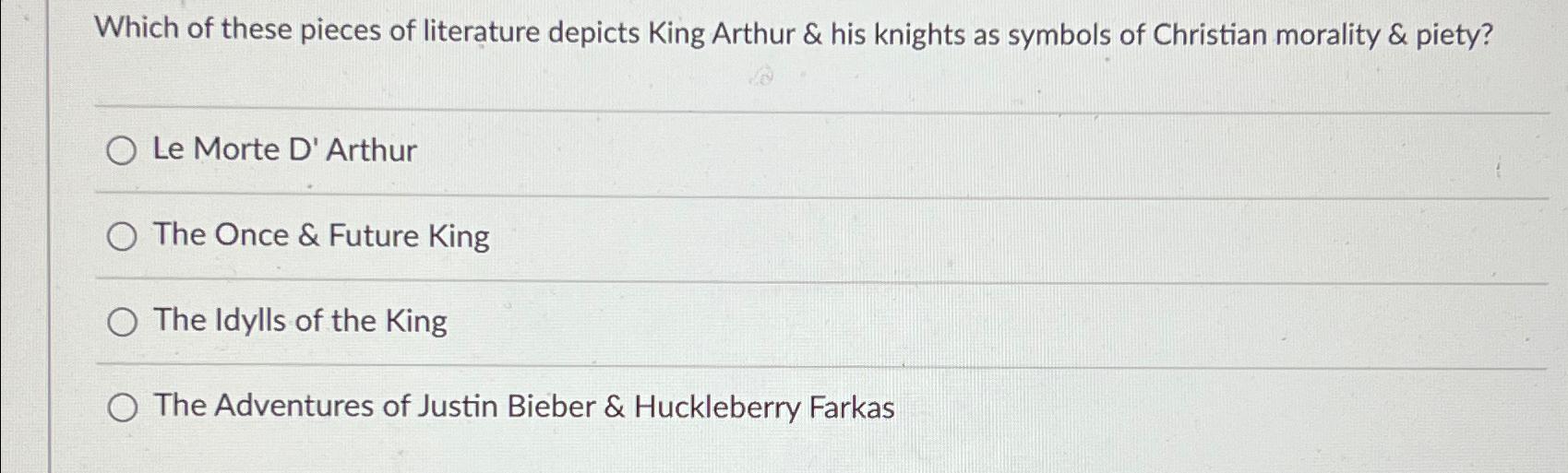 Solved Which of these pieces of literature depicts King | Chegg.com