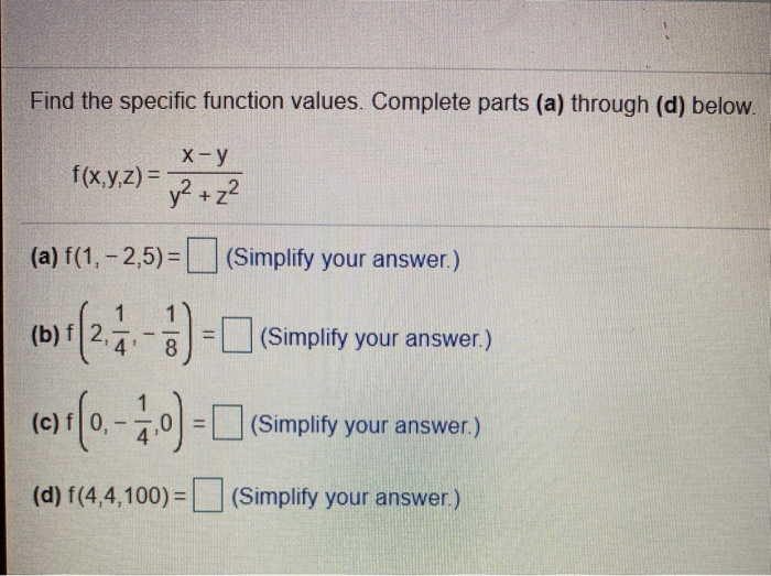 Solved Find the specific function values. Complete parts (a) | Chegg.com