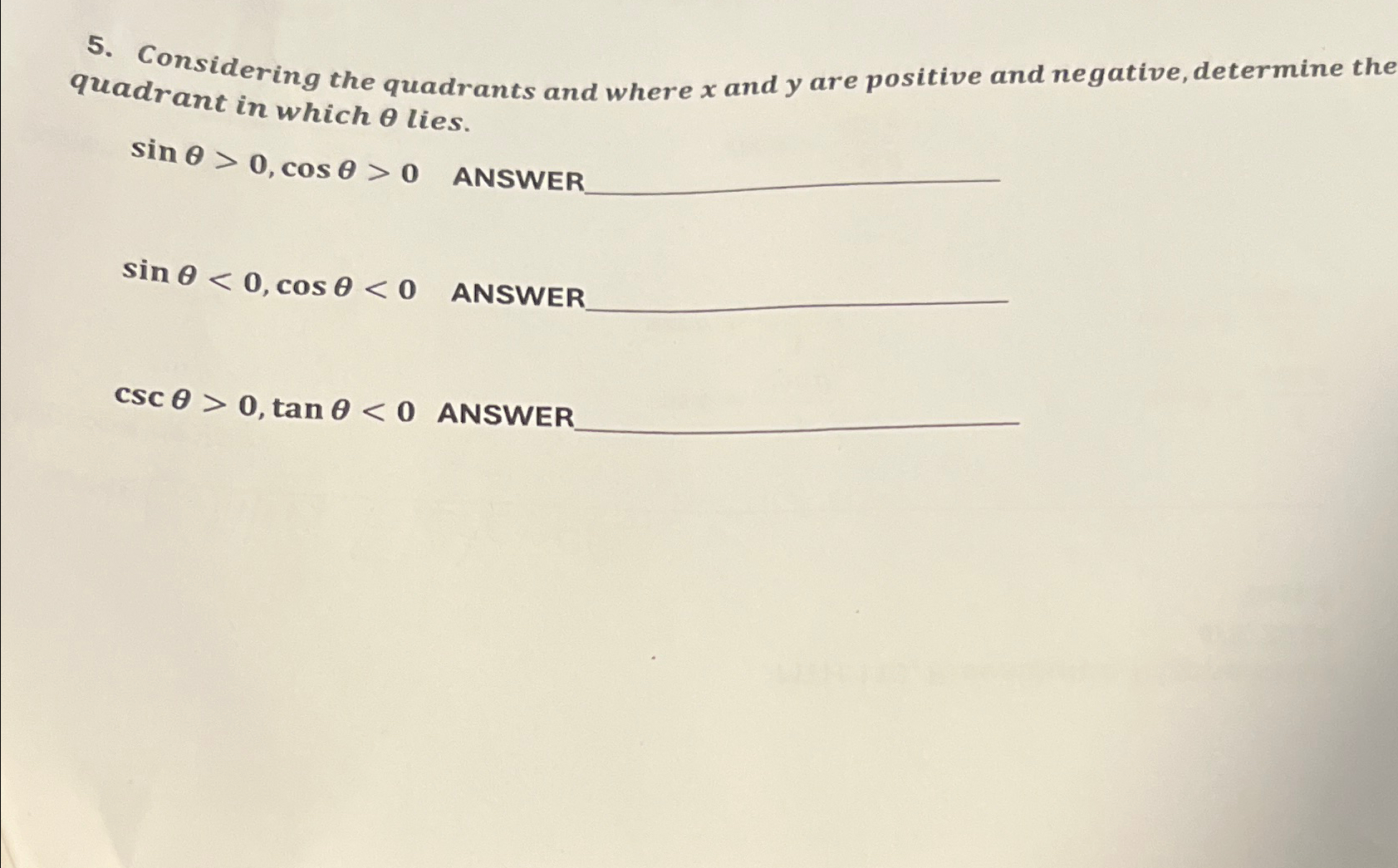 Solved Considering the quadrants and where x ﻿and y ﻿are | Chegg.com