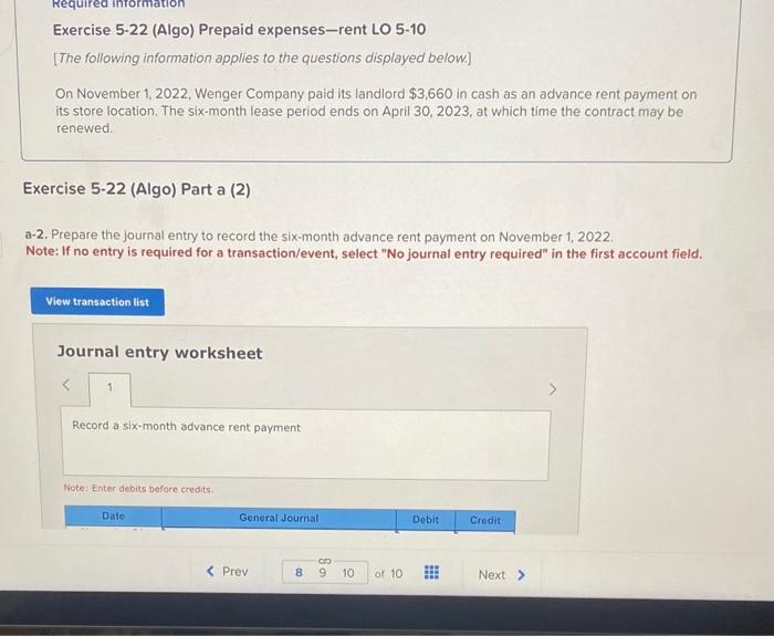 Solved Required information Exercise 5-22 (Algo) Prepaid | Chegg.com