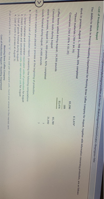 Solved Cost of Production Report take Assignment | Chegg.com