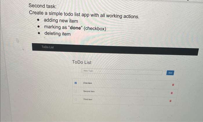 Solved Second task: Create a simple todo list app with all | Chegg.com
